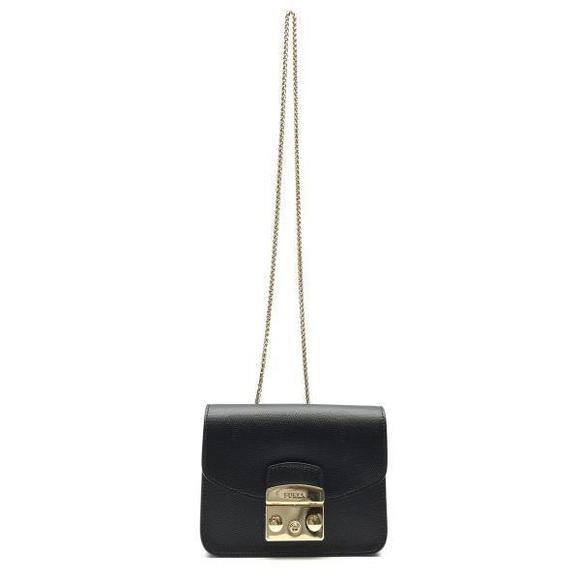 Furla | Bags | Furla Shoulder Metropolis Lock Black Leather Push Bag ...